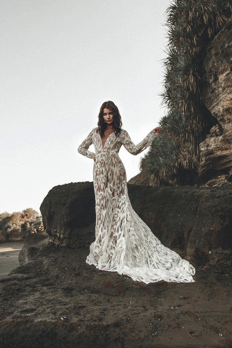 Wedding Dress | A-line Skirt, Beaded, Long Sleeve, Lace | Elika In Love ...